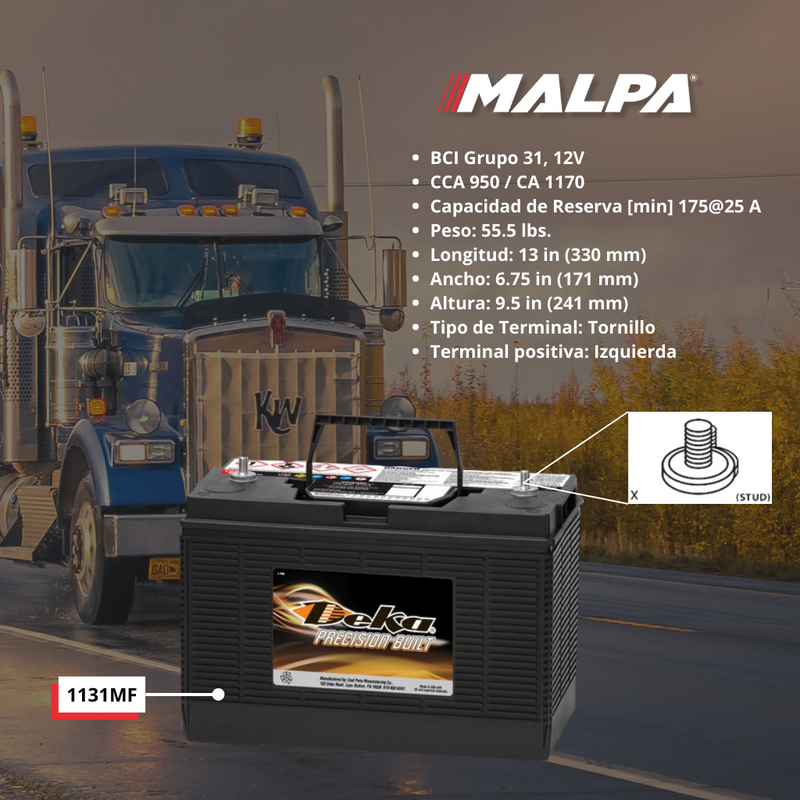 Bateria Deka 12 Volt Equipo Pesado - Servicio Comercial - 1131MF